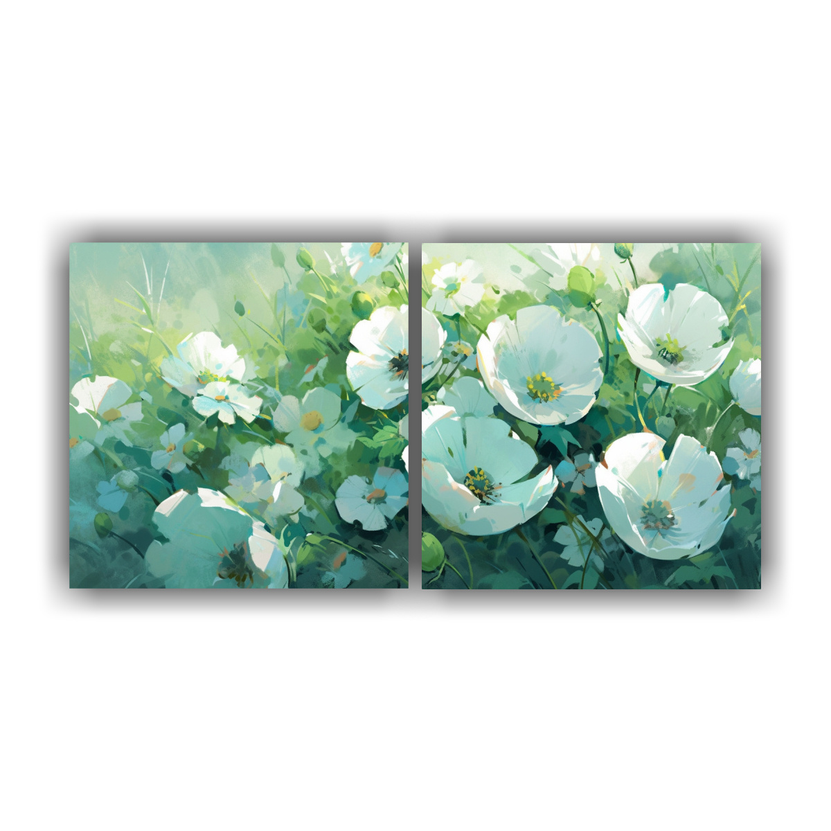 Conjunto 2 Lienzos Modernos Figuras Pintura En Tela Verde Y Turquesa Flores En Lienzo Decorativo ...