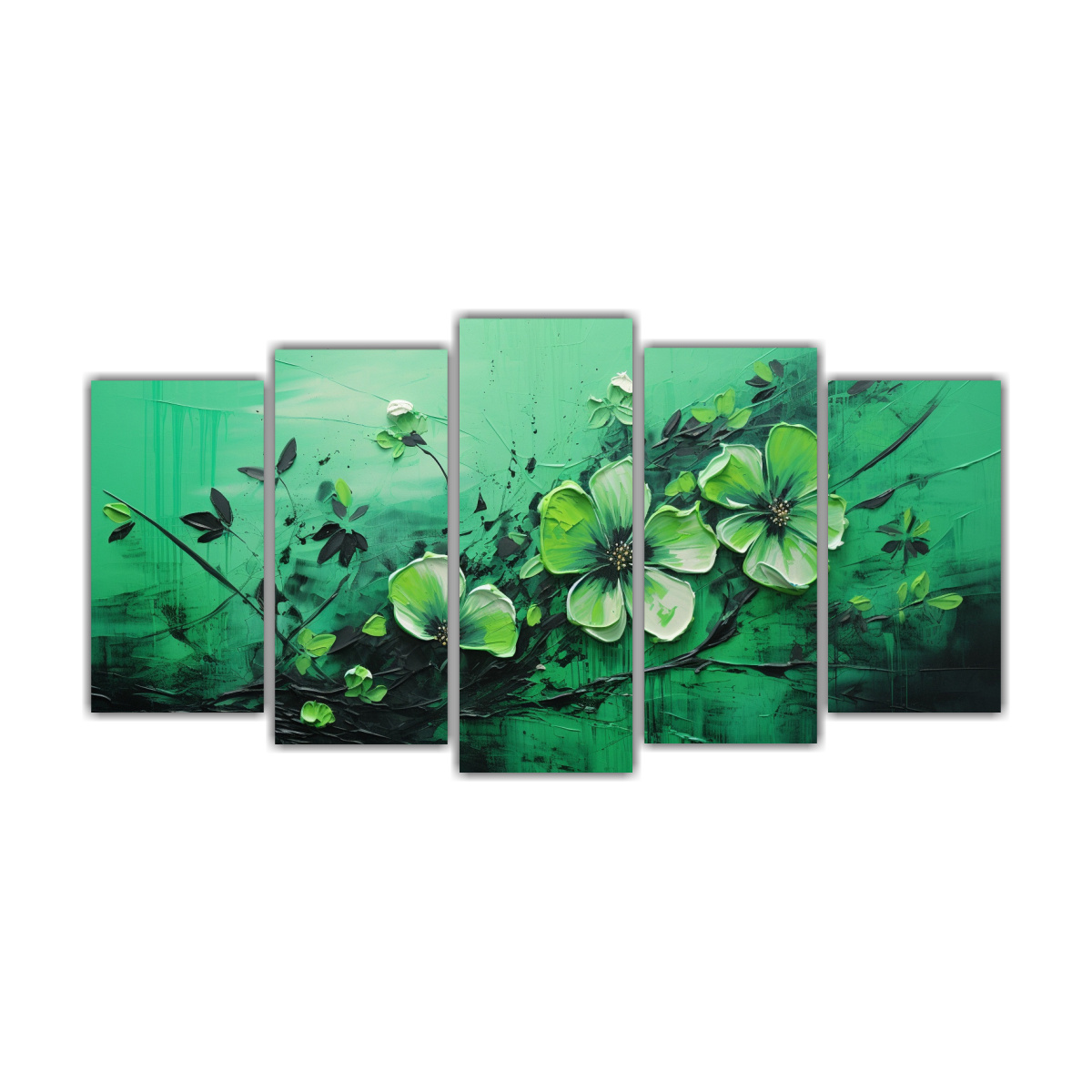 Cuadro De Flores En Lienzo Elegante Verde Y Negro - DecoCuadros