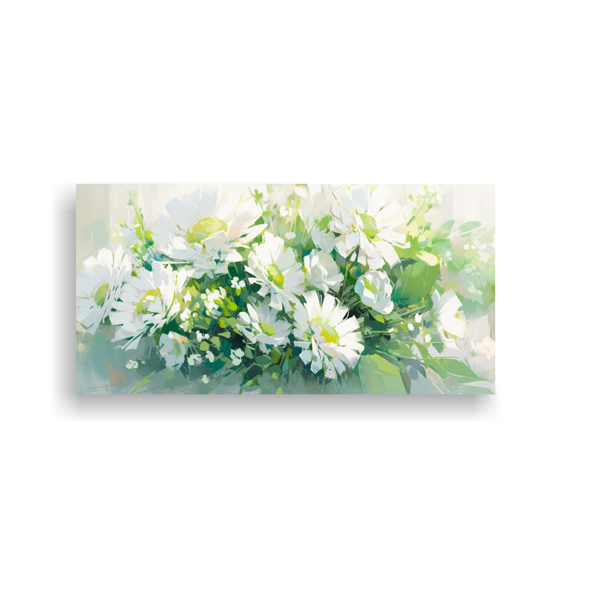 Cuadro De Pintura De Flores En Lienzo Verde Y Blanco Para Decoración De Oficina - Decocuadros