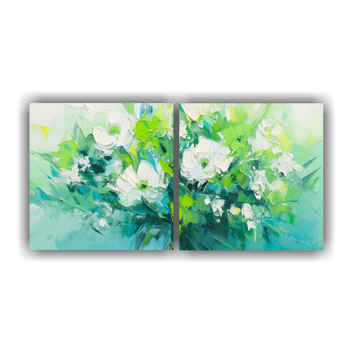 Pintura De Flores En Lienzo Verde Y Turquesa | DecoCuadros