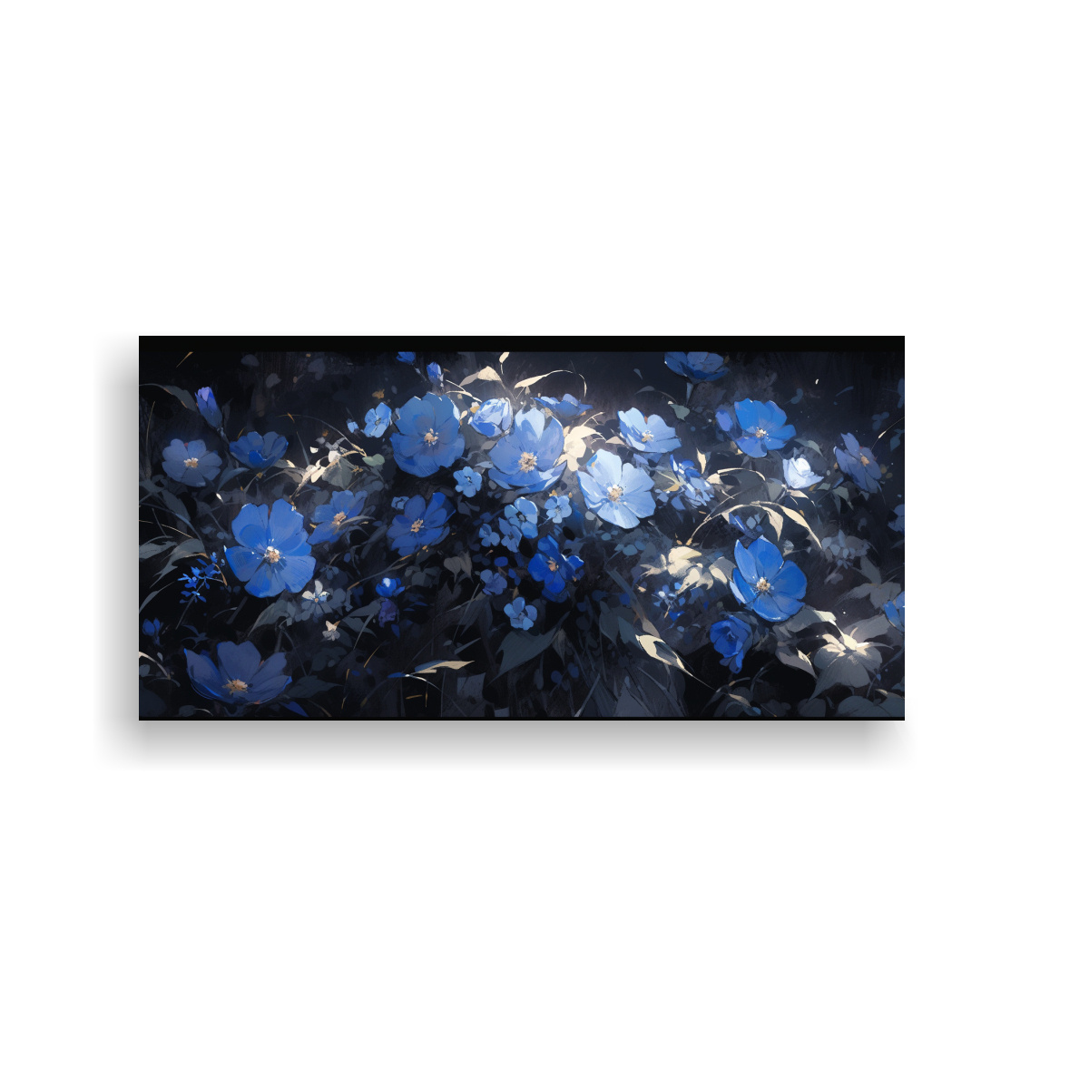 Cuadro Decorativo De Flores Exuberantes En Lienzo Negro Y Azul ...