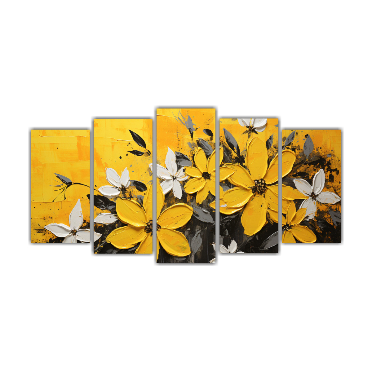 Cuadro Decorativo De Flores Lineales Amarillas Y Negras En Lienzo - Decocuadros