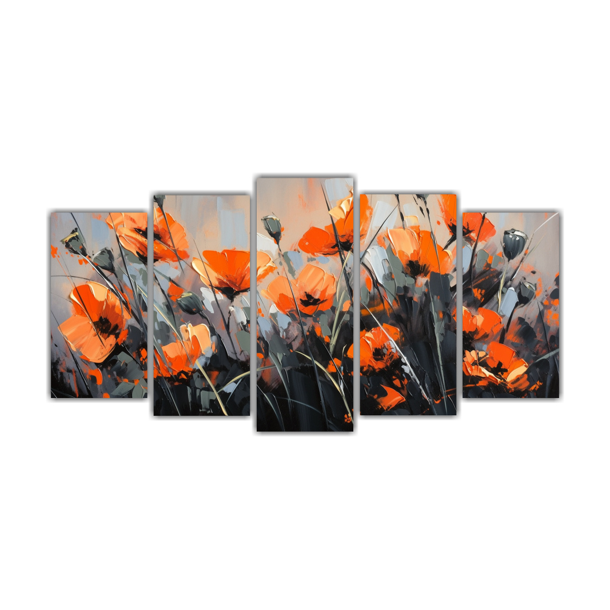 Cuadro Decorativo Pintura De Flores Naranja Y Negras En Lienzo - Decocuadros