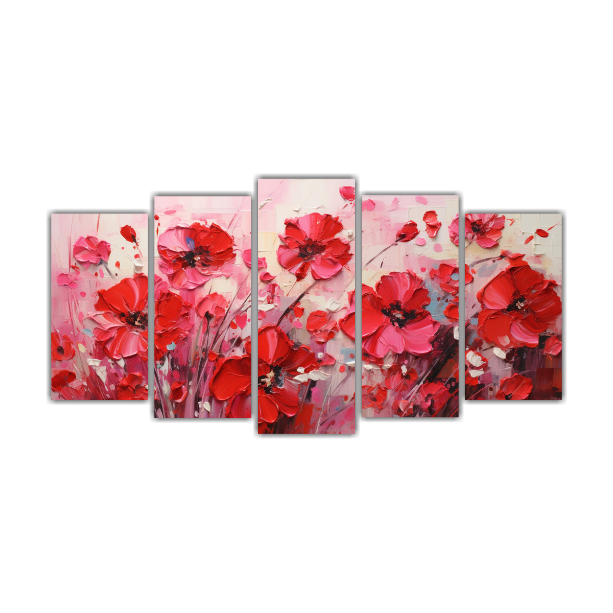 Pintura De Flores Rojas Y Rosadas En Lienzo - DecoCuadros