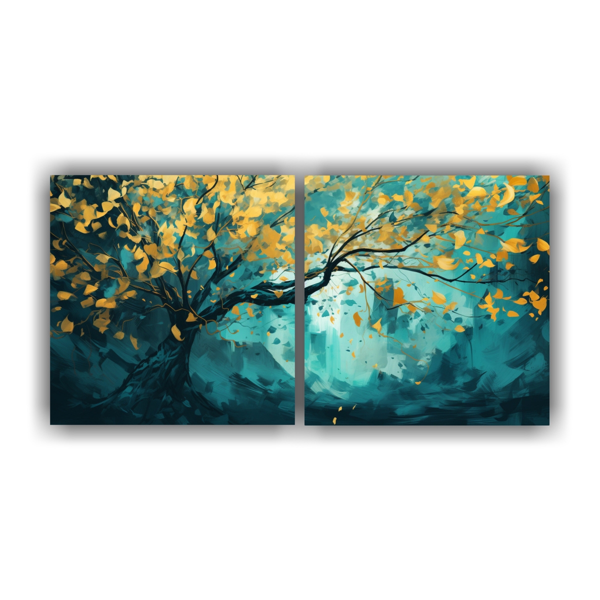 Cuadro Decorativo De árbol Forestal En Colores Turquesa Y Dorado ...