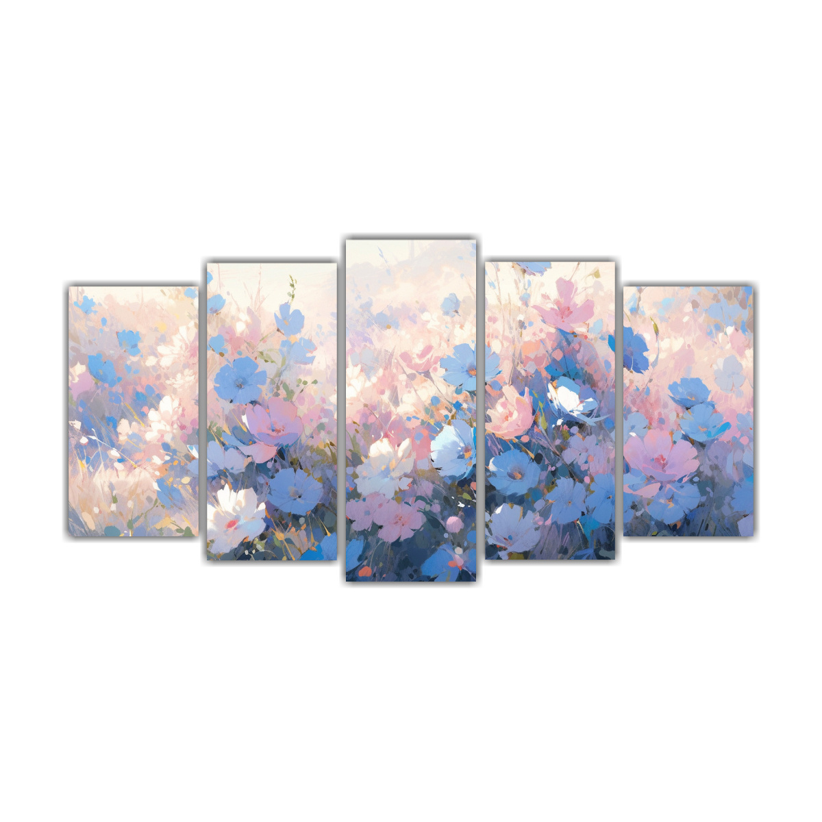 Pintura En Bastidor De Madera Con Cinco Cuadros: Flores Rosas Y Azules ...