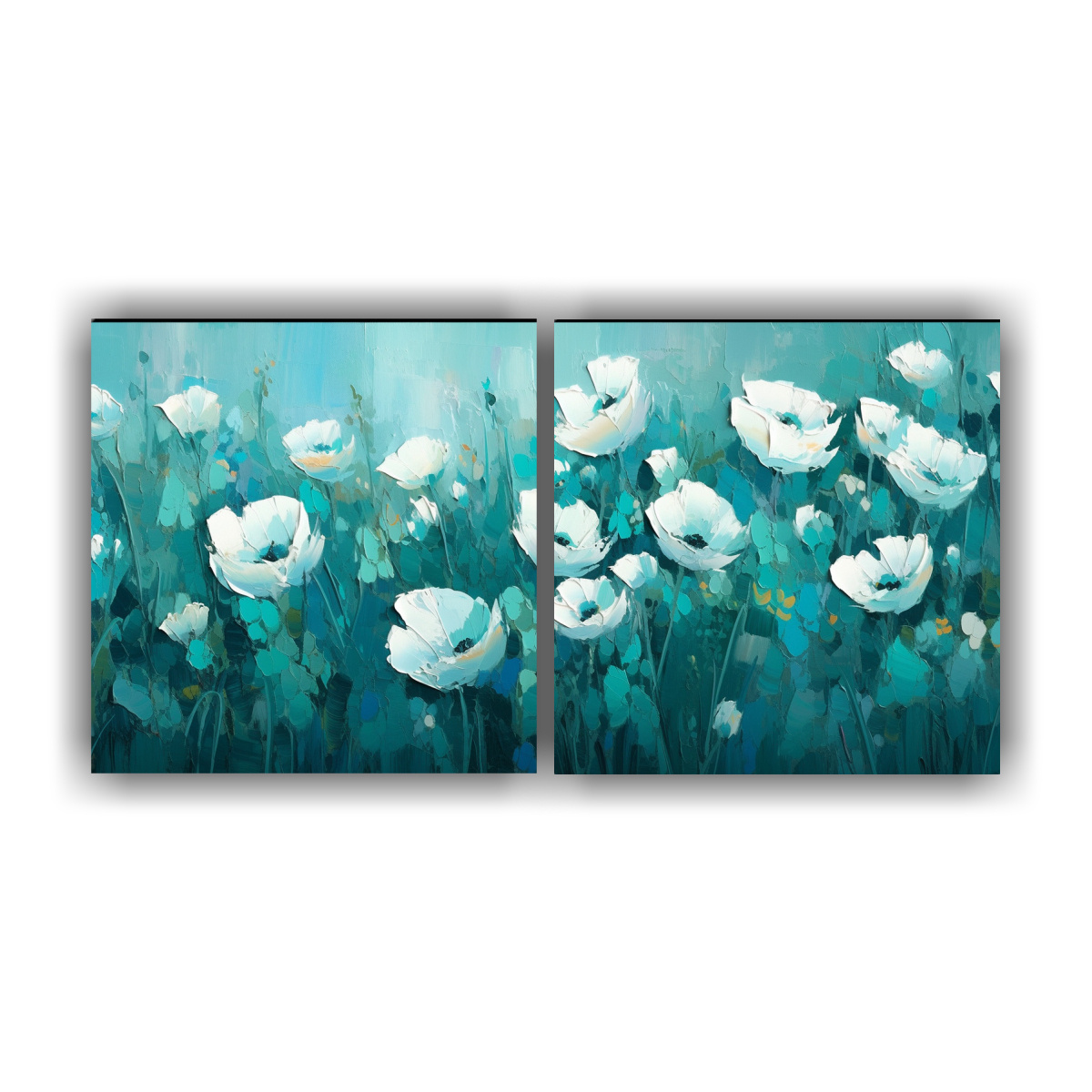 Cuadro De Flores En Tonos Turquesa Y Verde Azulado - Decocuadros