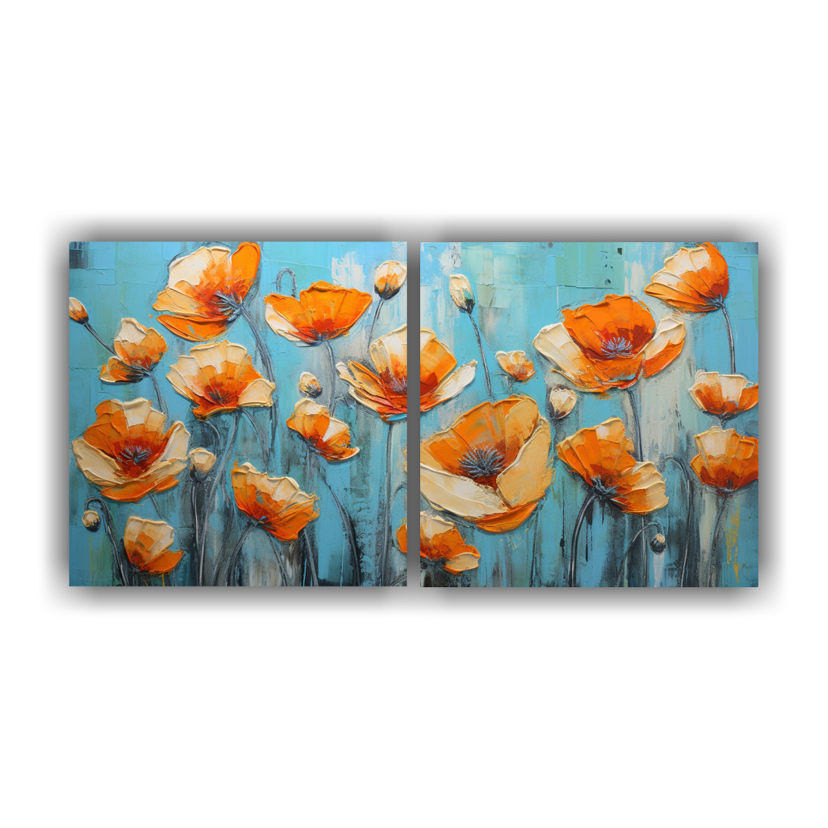 Cuadro De Flores En Naranja Y Azul Para Decorar Espacios - Decocuadros