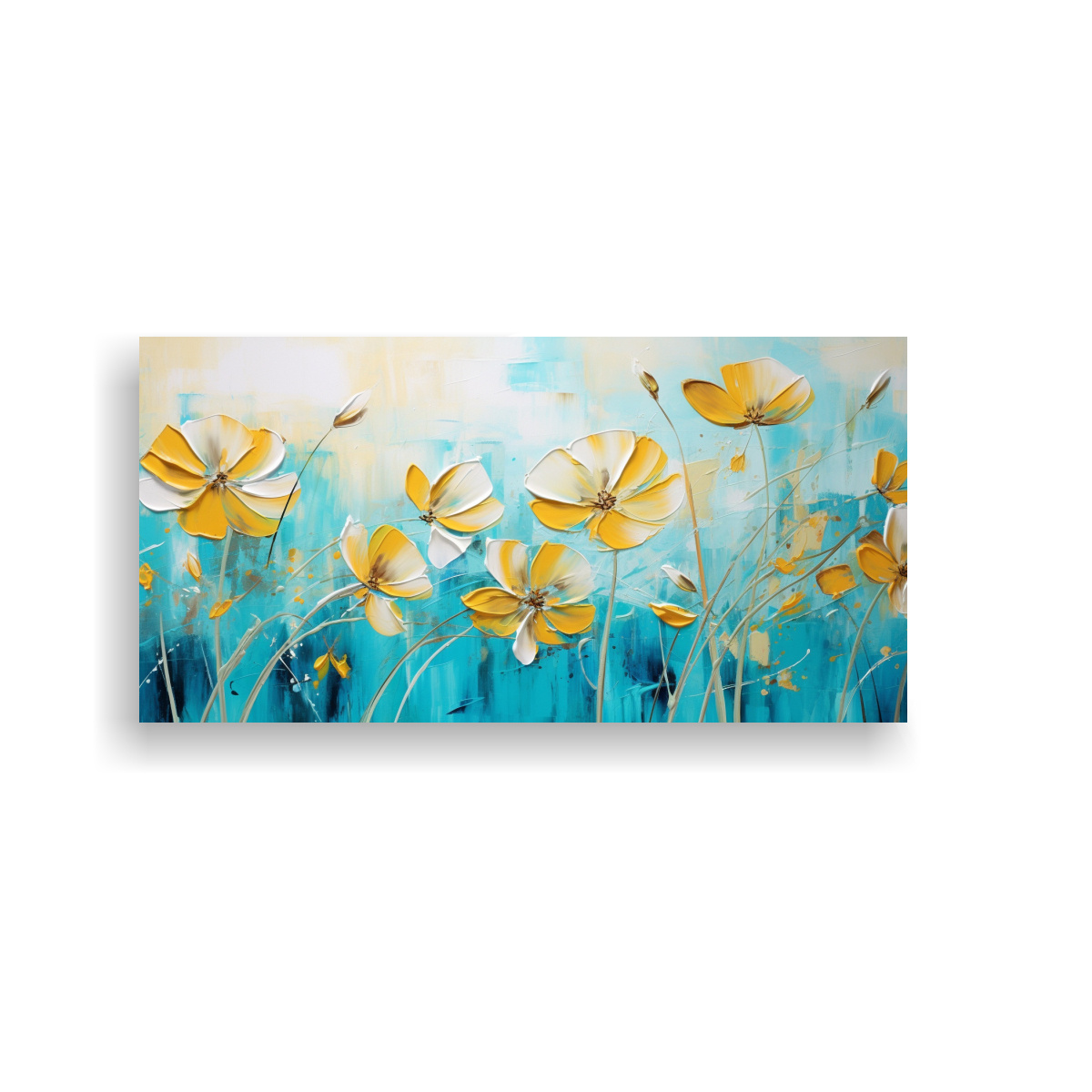 Cuadro De Flores Amarillas Y Cian En Una Formación Hermosa - DecoCuadros