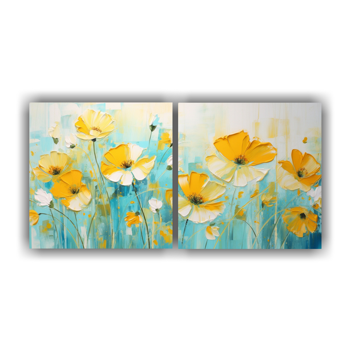 Cuadros De Flores Amarillas Y Turquesas En Tela De Alta Calidad - Decocuadros