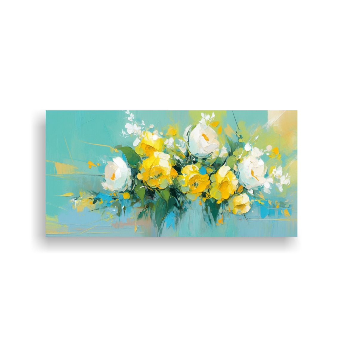 Cuadro De Flores Amarillas Y Turquesas En Bastidor - DecoCuadros