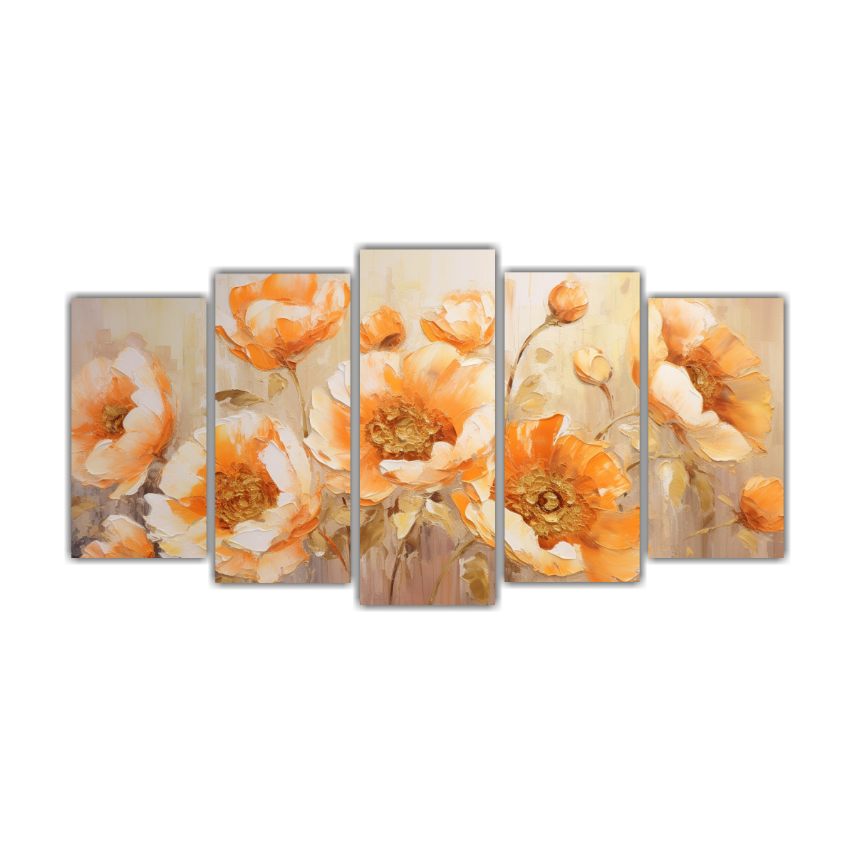 Cuadro De Flores En Colores Naranja Y Dorado - Composiciones Espectaculares En Lienzo - Decocuadros