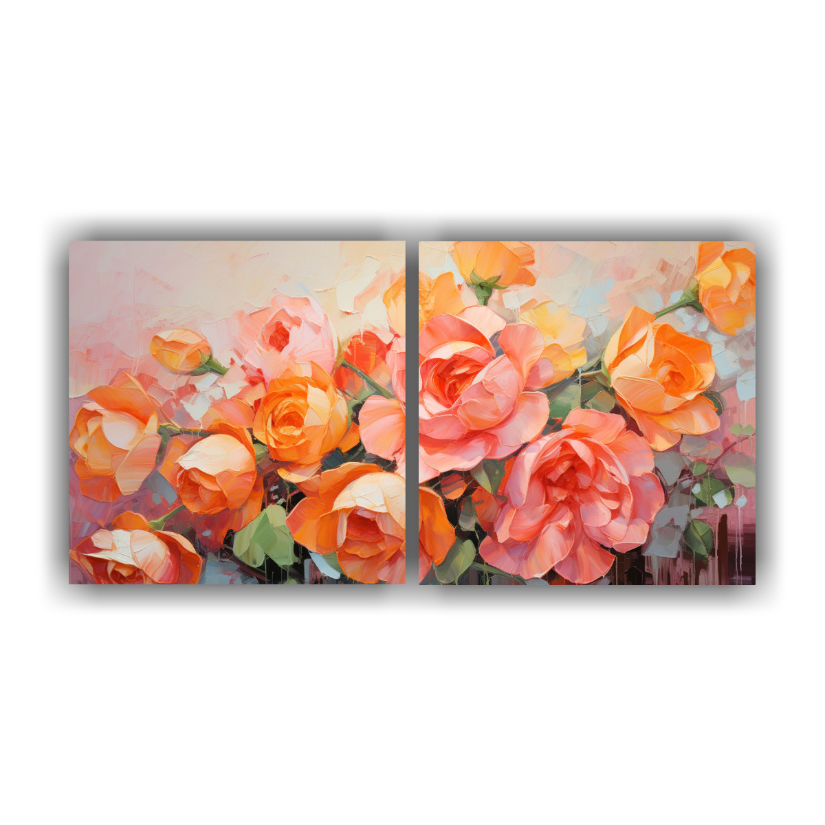 Pintura En Lienzo De Flores En Colores Naranja Y Rosa Para Decoración De Arte De Pared - Decocuadros