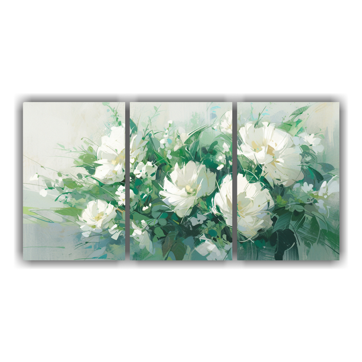 Cuadro De Flores En Colores Verdes Y Blancos Con Reflejo Cálido - DecoCuadros