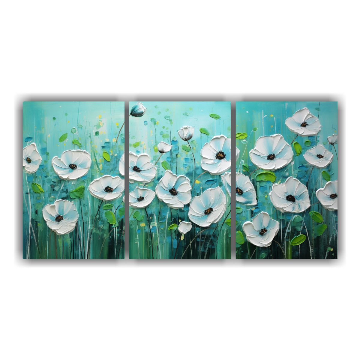 Cuadro De Flores Verdes Y Azules En Movimiento - DecoCuadros