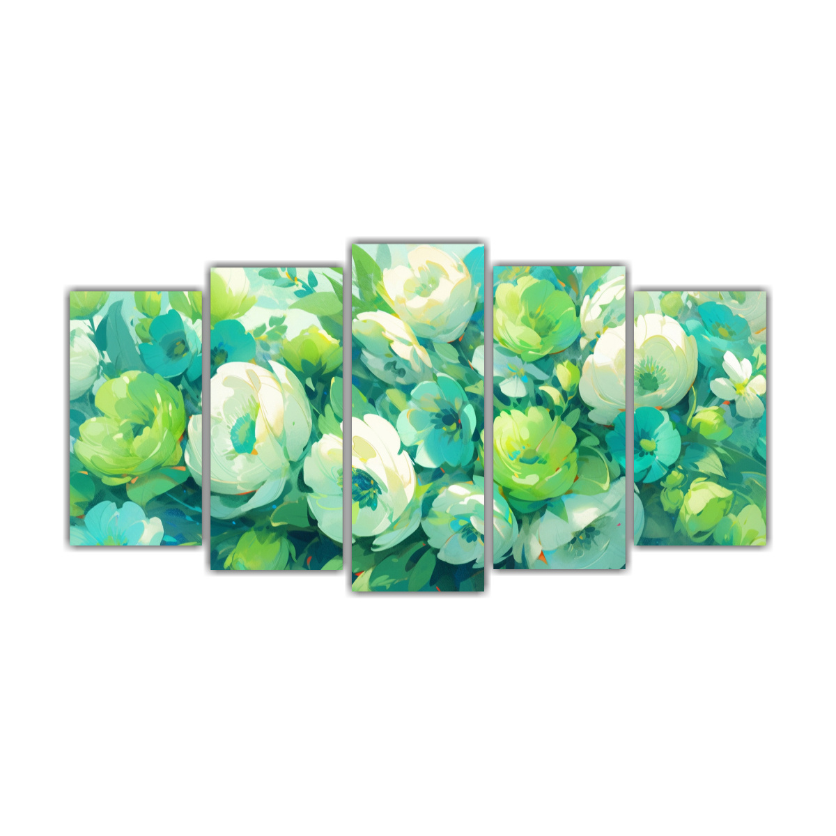 Pintura En Lienzo De Flores Verdes Y Turquesa | DecoCuadros