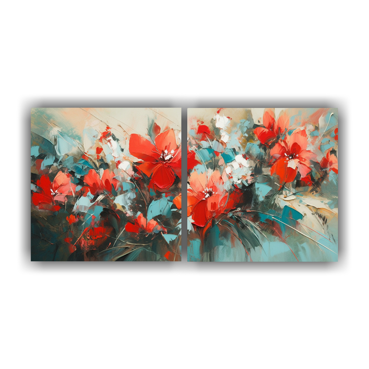 Cuadros De Colores Vision A Rojo Y Turquesa Con Flores - DecoCuadros
