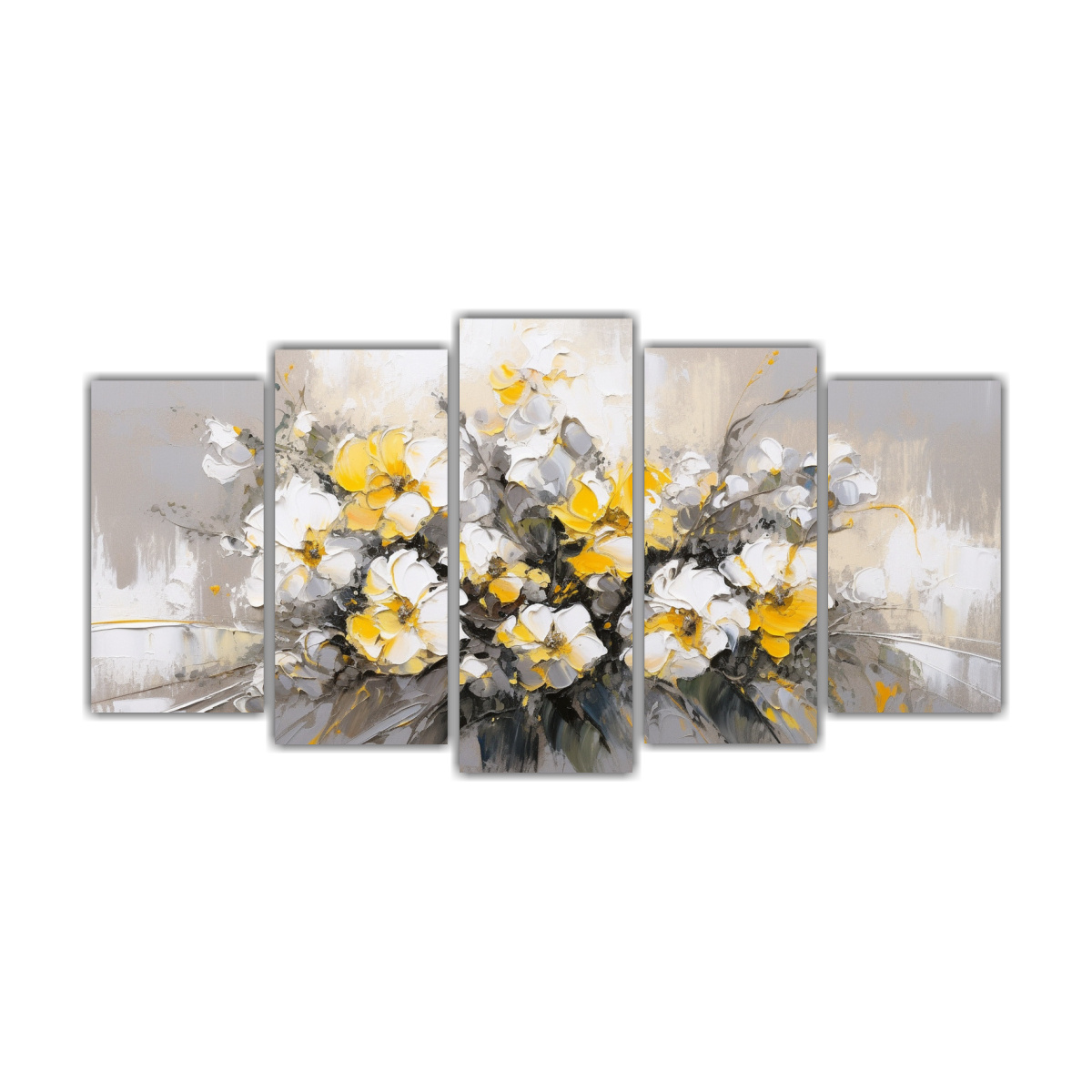 Flores Amarillas Y Plateadas En Lienzos De Alta Calidad - Decocuadros