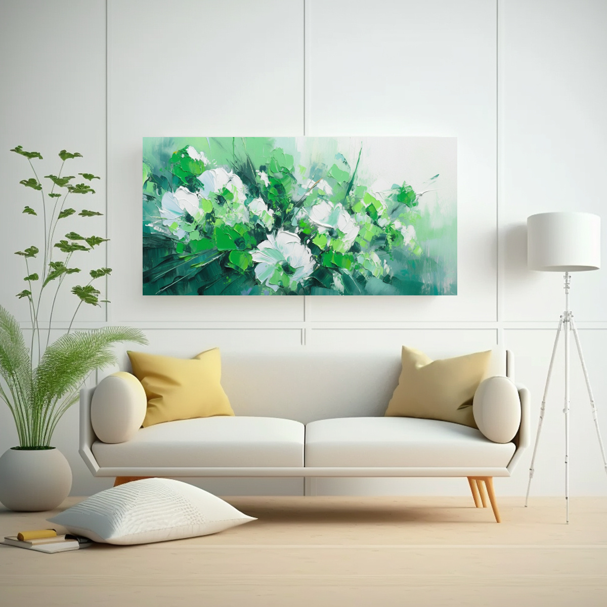 Cuadro Floral Verde Y Plateado En Decoración - Composición Enigmática - Decocuadros