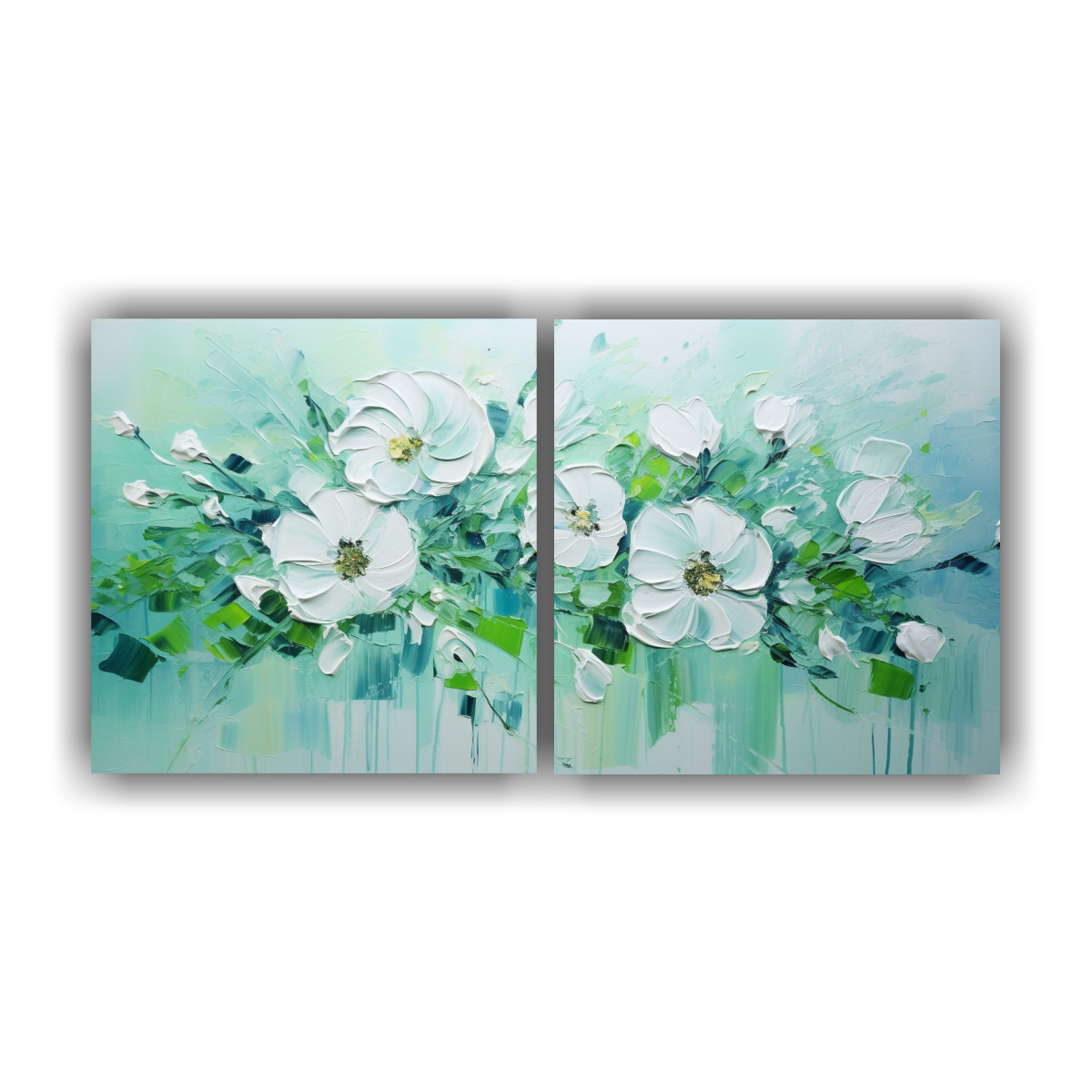 Cuadro Decorativo De Flores En Colores Verde Y Cian - DecoCuadros