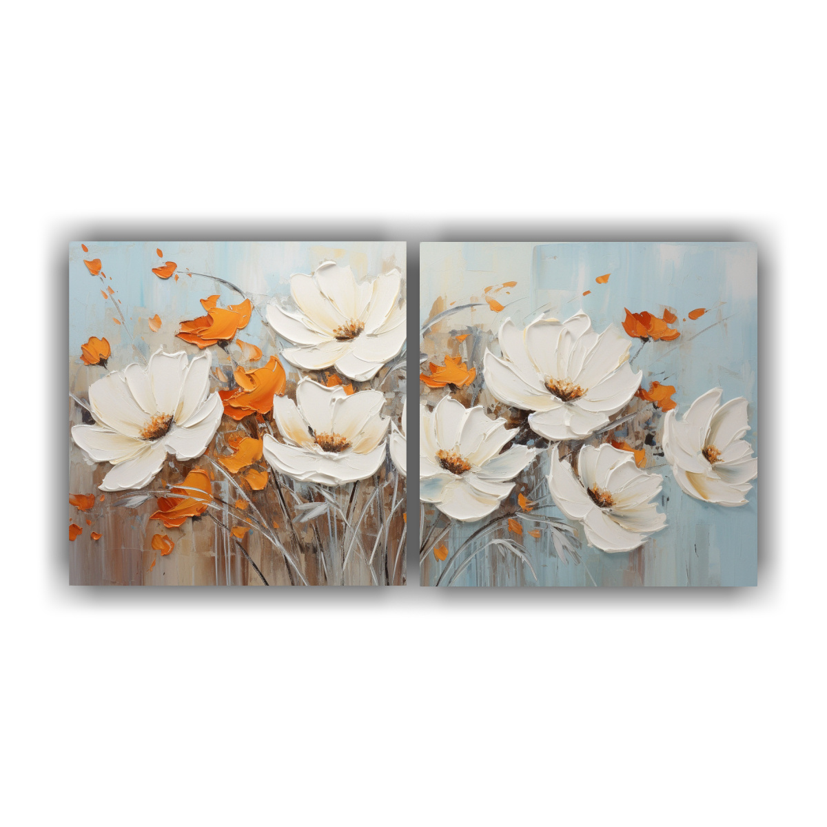 Pintura En Lienzo Moderna Y única Con Flores Blancas Y Naranjas En Decoración - Decocuadros