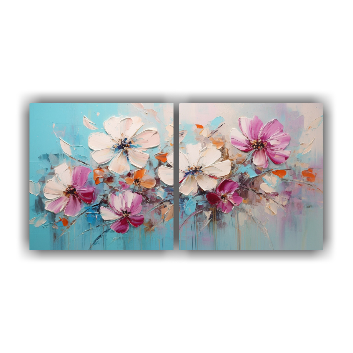 Cuadro Decorativo De Flores En Turquesa Y Rosa - DecoCuadros