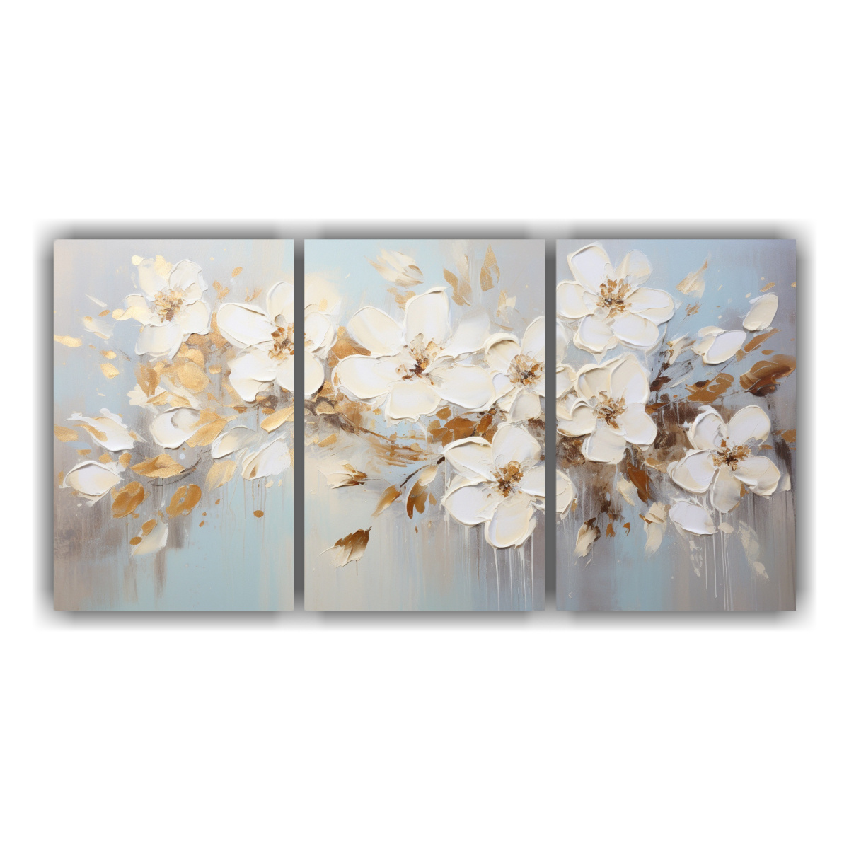 Cuadro De Pintura En Tela Belleza En Blanco Y Dorado Con Flores En El Decorativo Lienzo ...