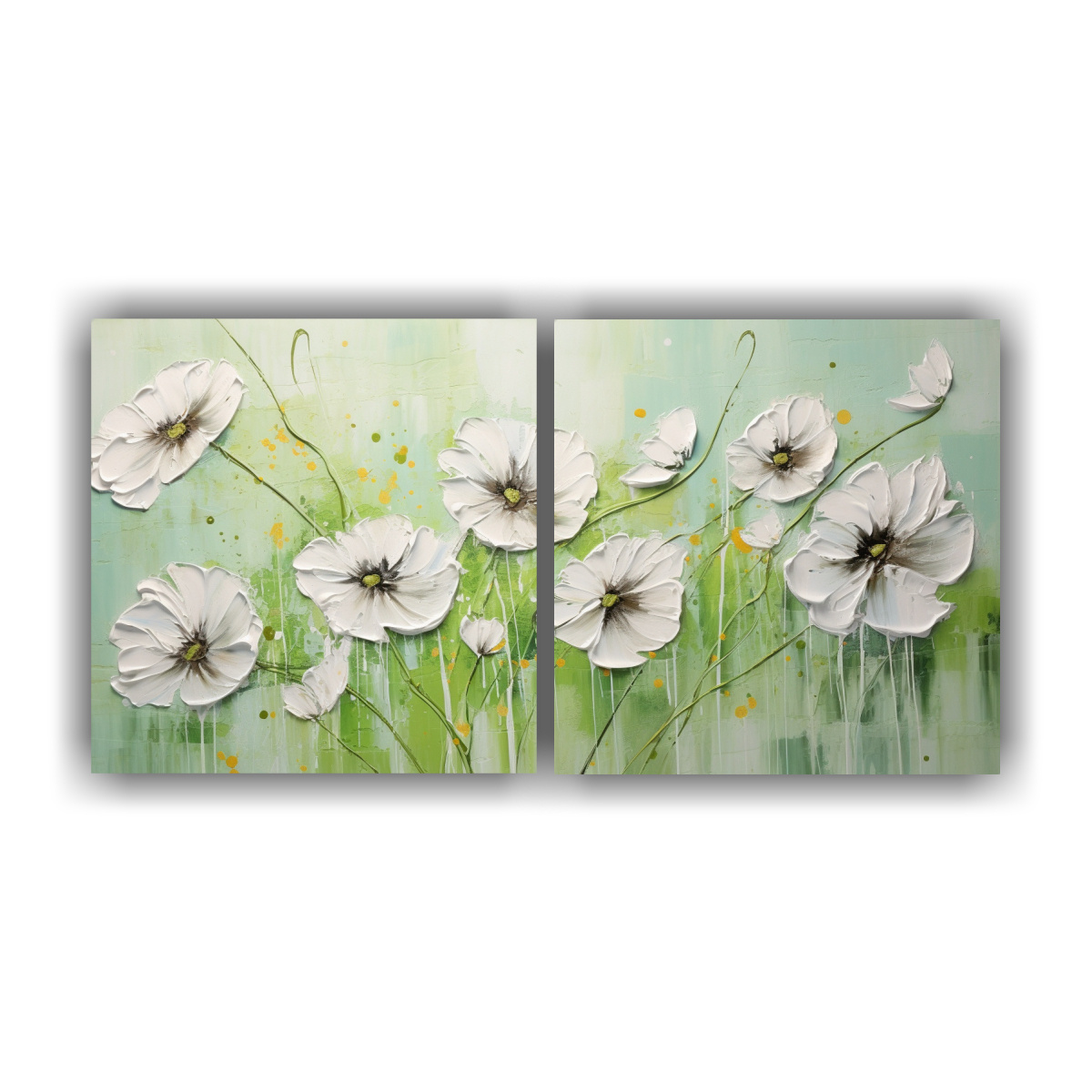 Cuadros Decorativos De Flores En Verde Y Plata - Decocuadros