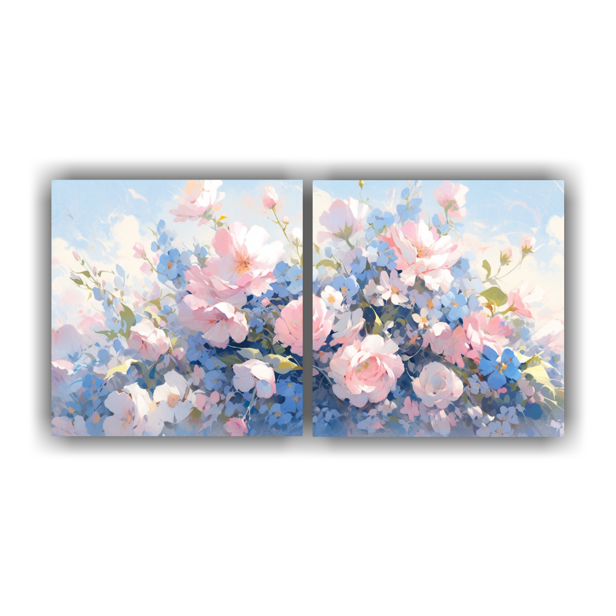 Cuadro De Flores En Colores Rosa Y Azul Para Decoración - DecoCuadros