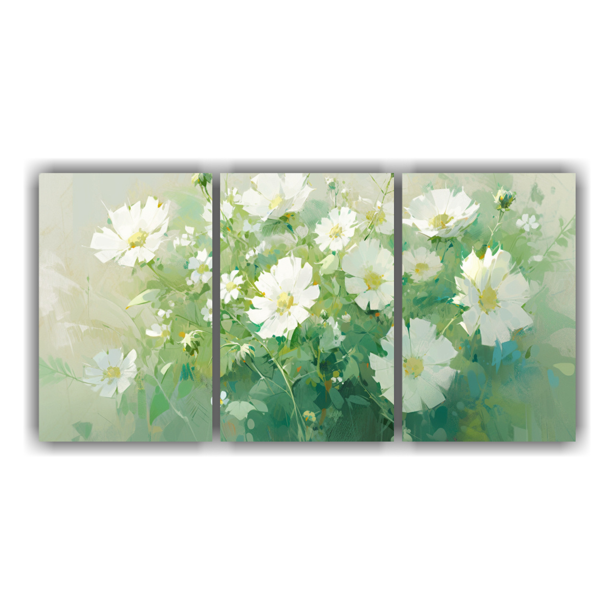 Cuadro Minimalista De Flores Verdes Y Blancas En Lienzo - DecoCuadros