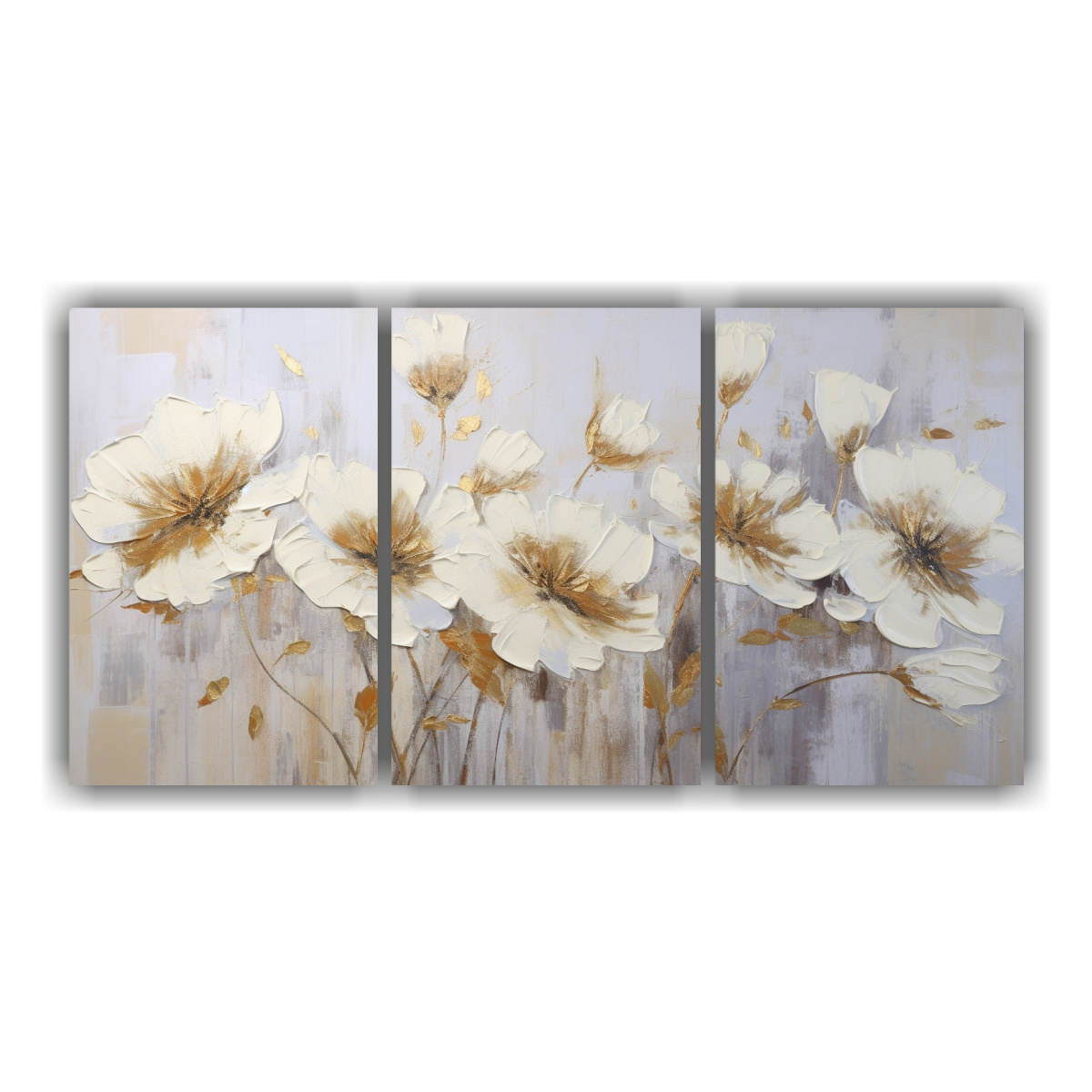 Cuadro De Flores En Colores Blanco Y Dorado Para Decoración - DecoCuadros