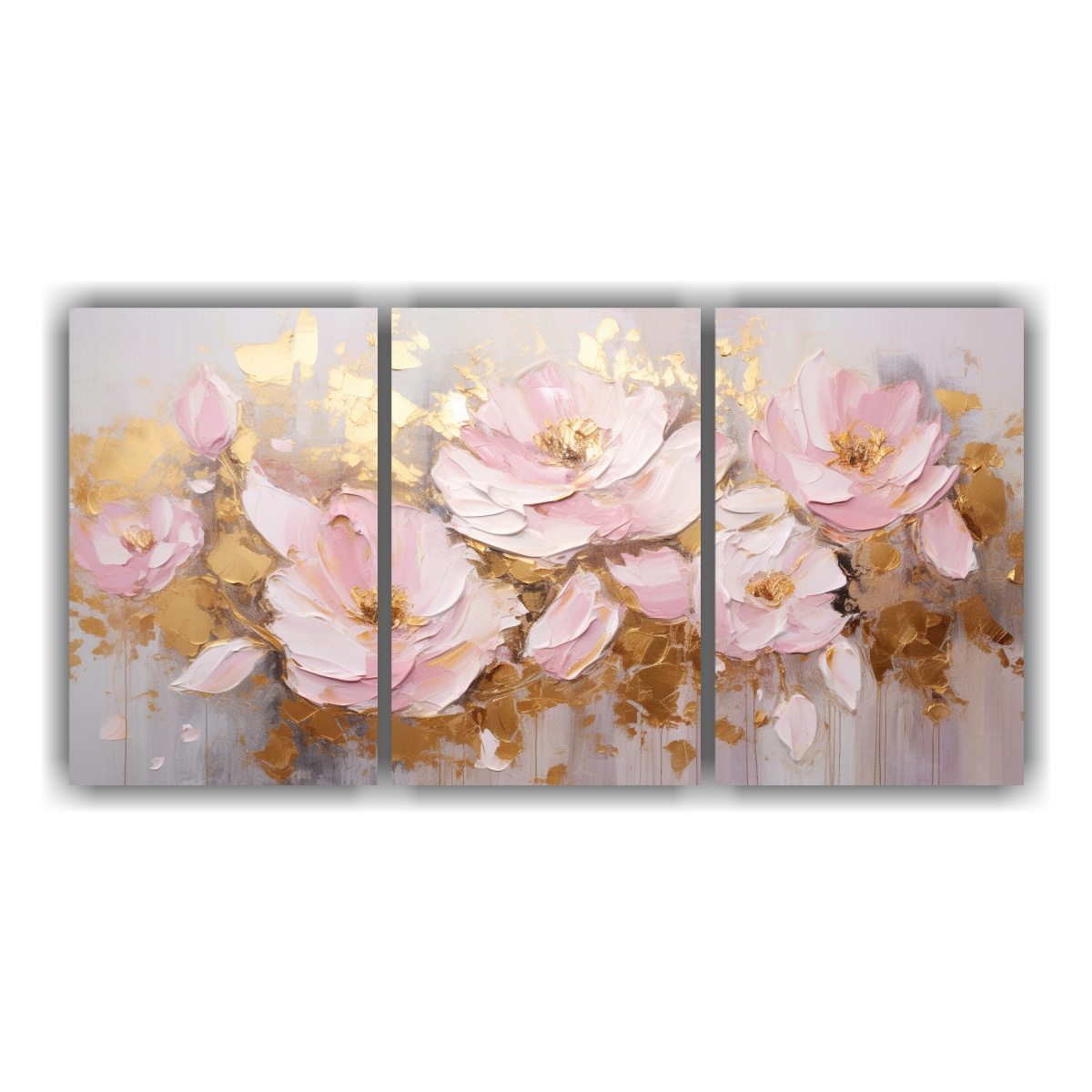 Pintura De Flores En Colores Oro Y Rosa - DecoCuadros