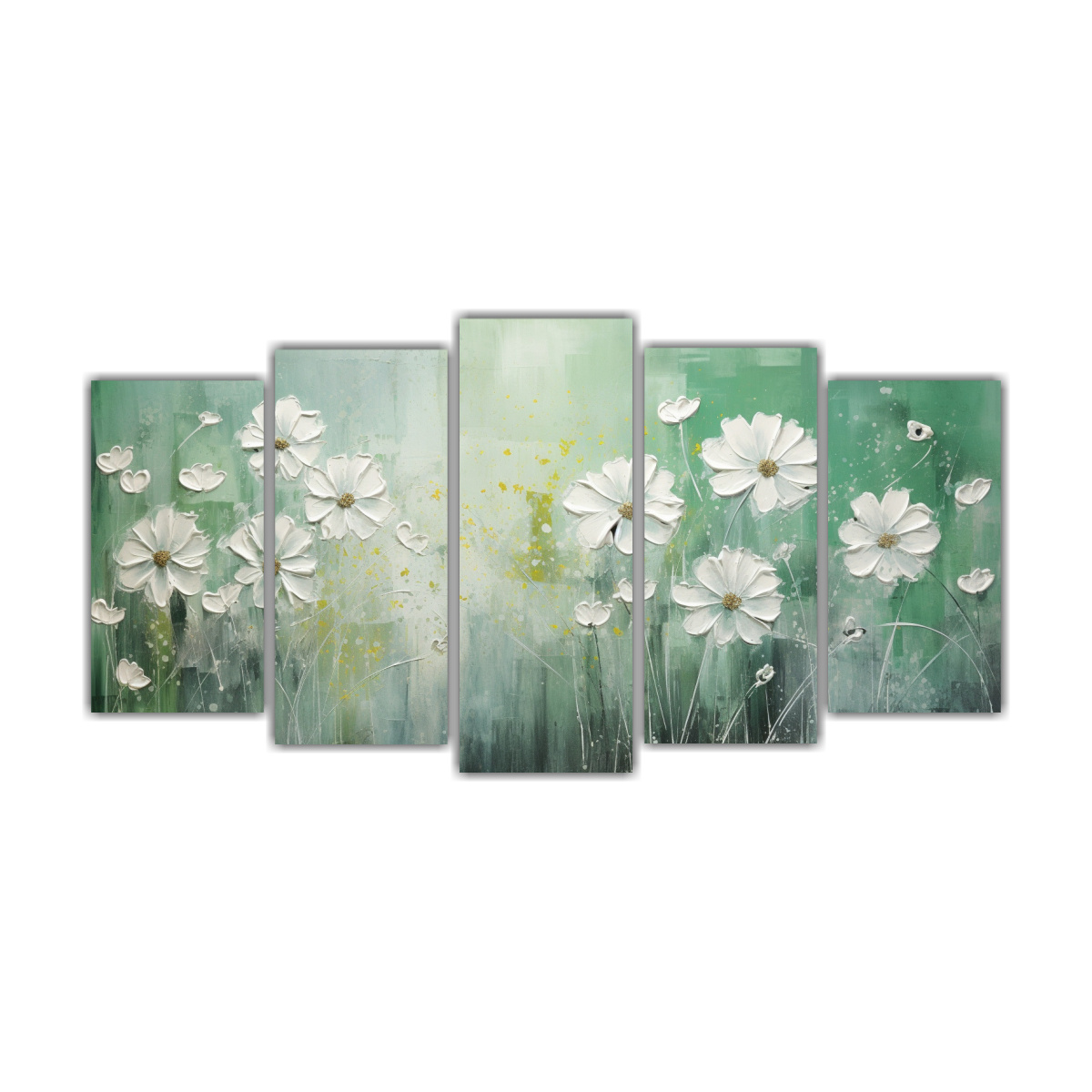 Pintura Sobre Lienzo De Flores En Colores Verde Y Plateado Para Decoración Del Hogar - Decocuadros