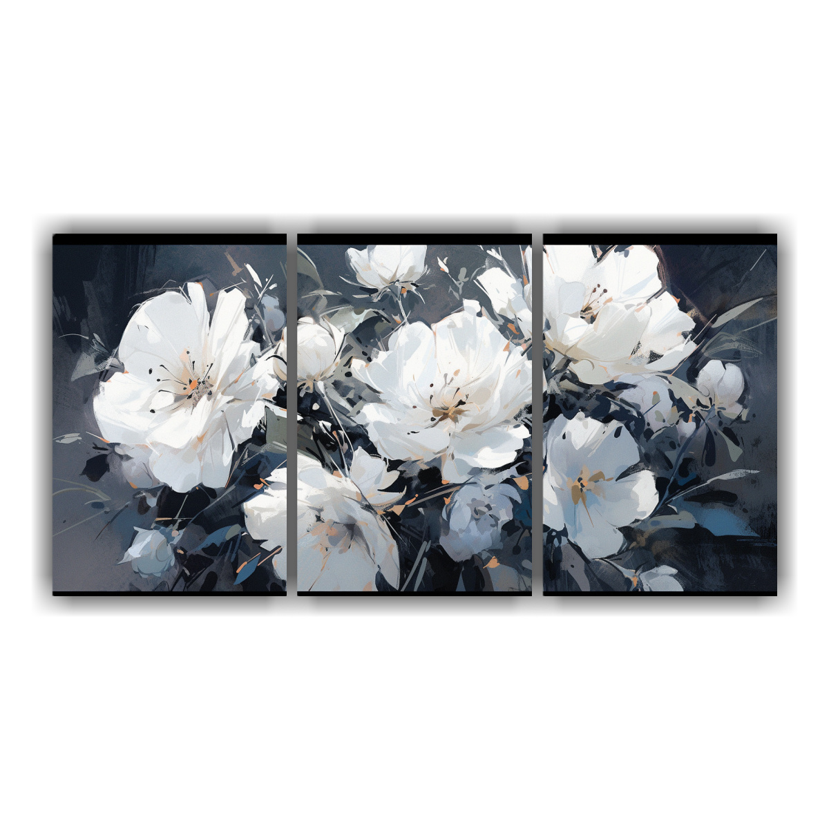 Cuadro De Pinturas De Flores En Blanco Y Negro En Bastidor Moderno - DecoCuadros