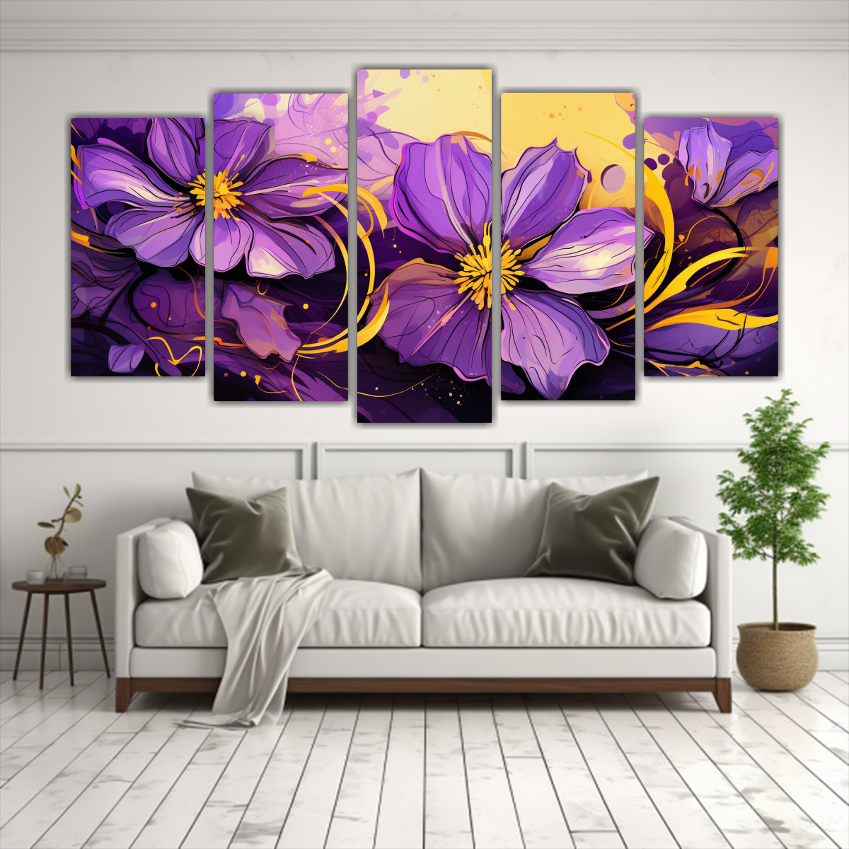 Cuadro Decorativo En Bastidor De Forma época, Colores Amarillo Y Morado En Atmósfera Neonoir ...