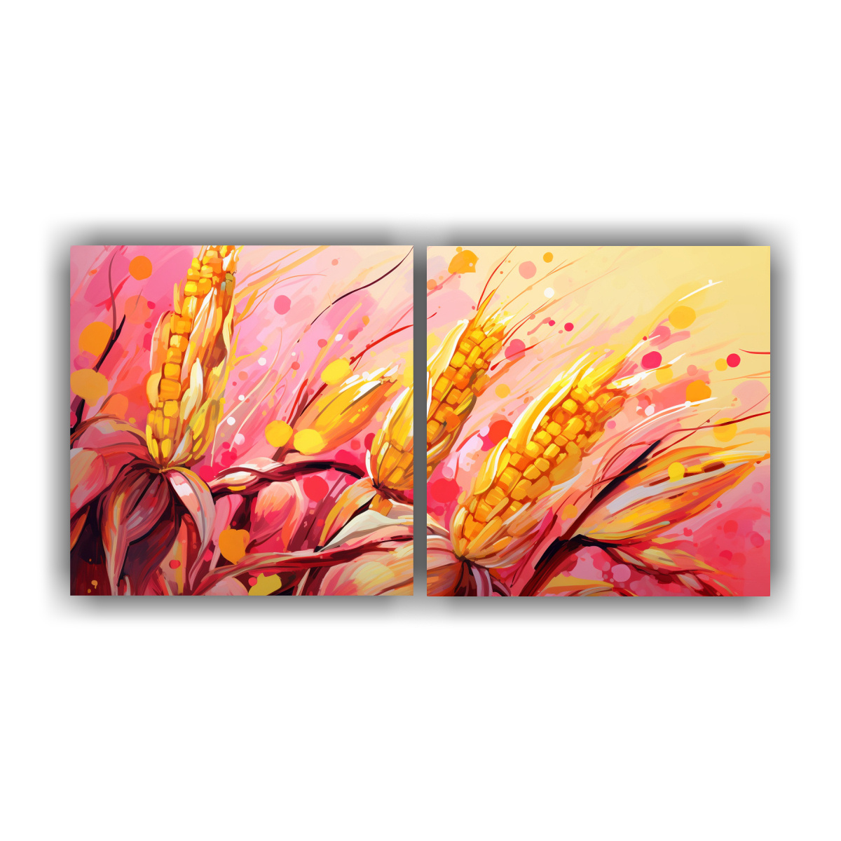 Pinturas Decorativas Neonoir Con Granos De Maíz En Colores Amarillo Y Rosa - Decocuadros
