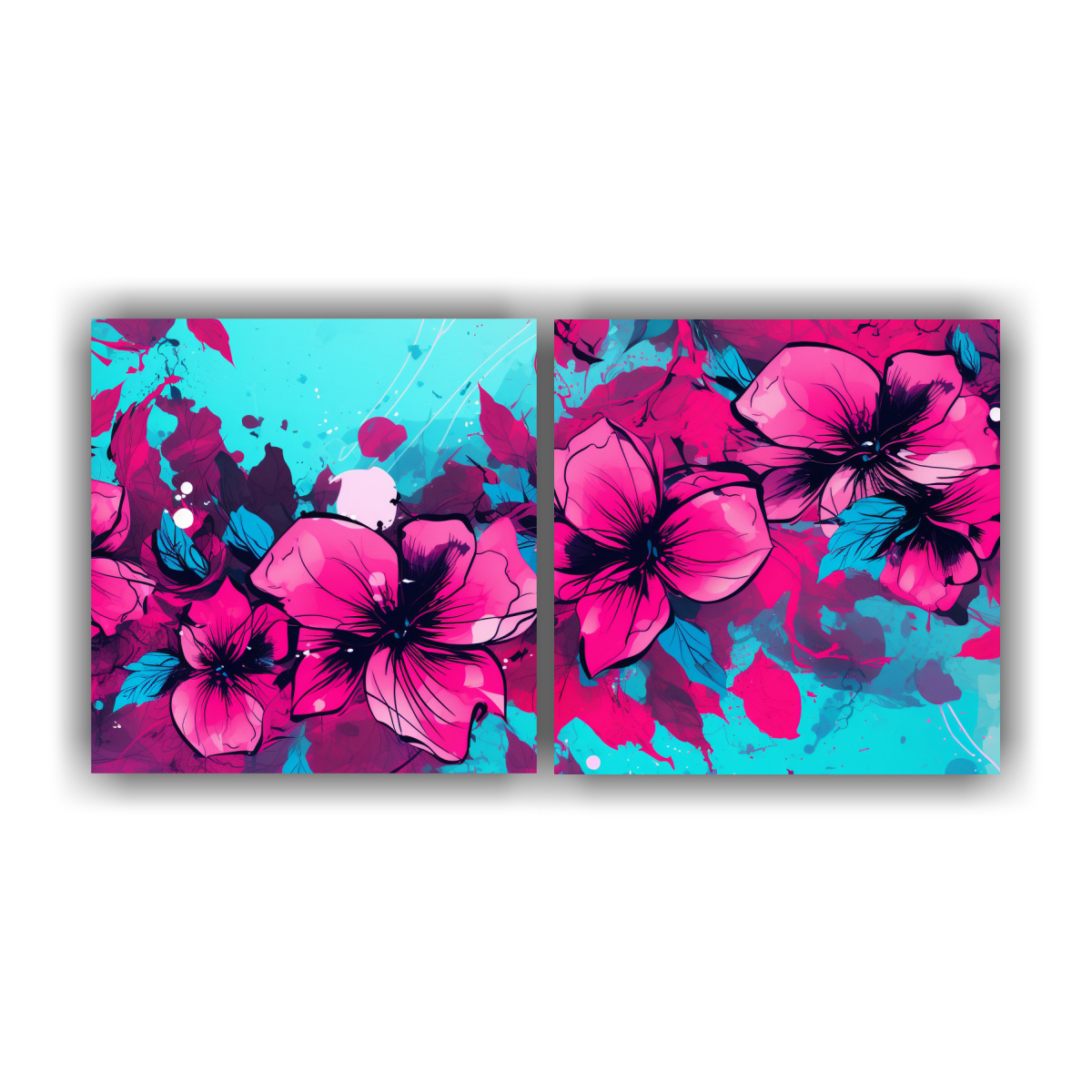 Pinturas Decorativas Vintage En Turquesa Y Rosa - Cuadros Neonoir ...