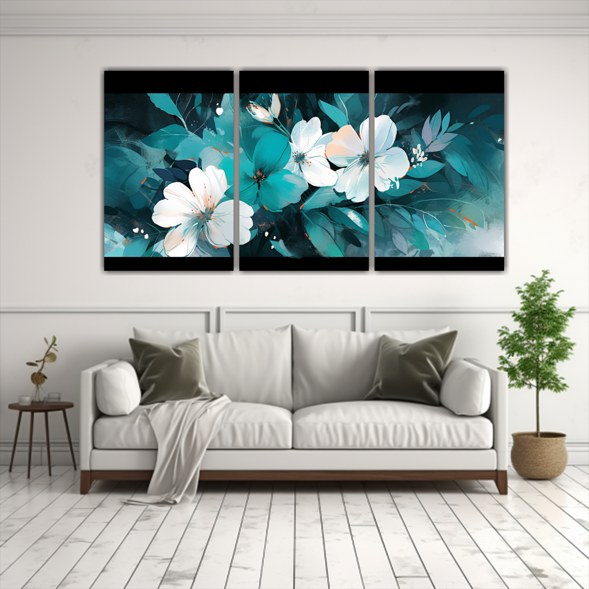 Set 3 Pinturas Decorativas Horizontales En Colores Blanco Y Turquesa ...