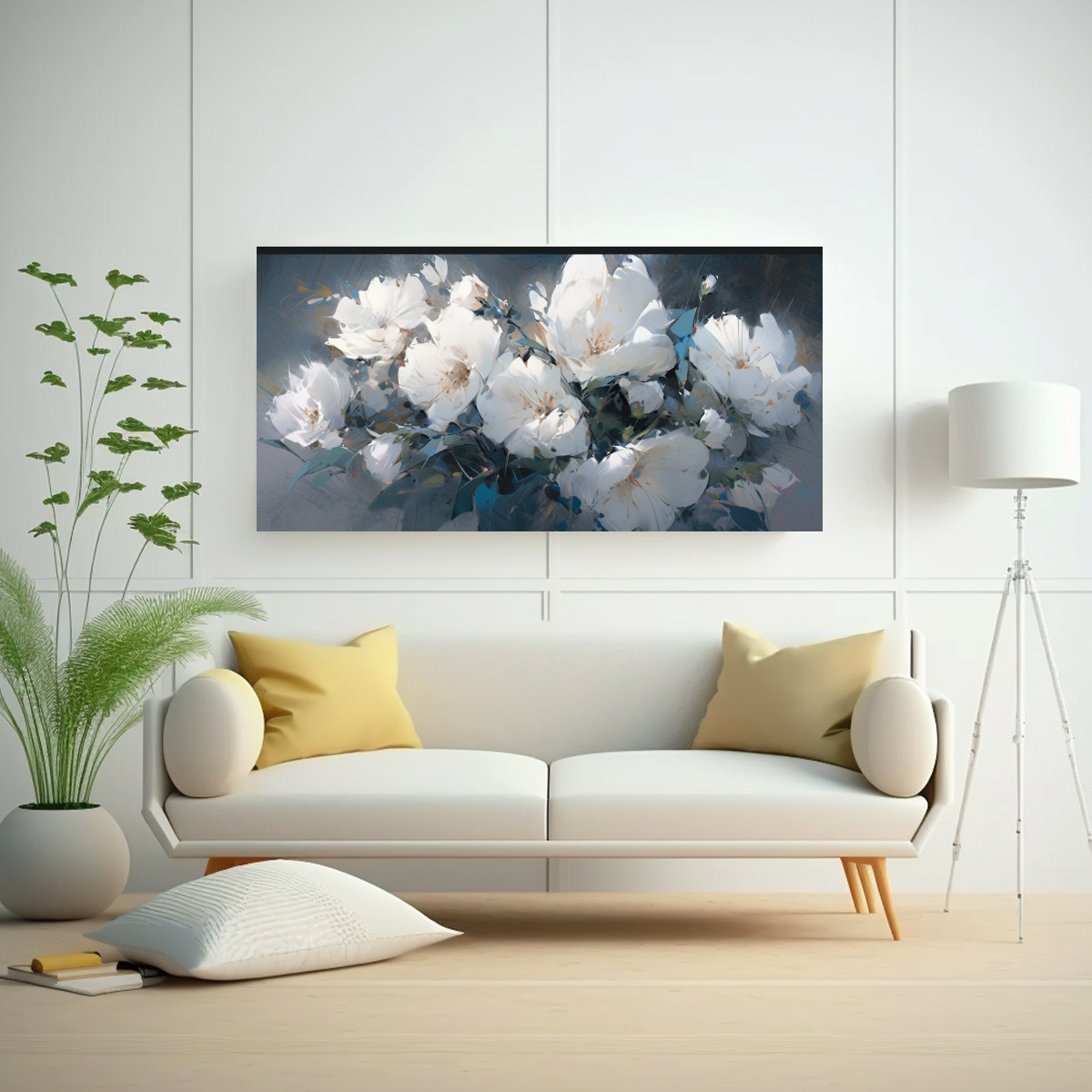 Cuadro Decorativo De Tela Con Flores Blancas Y Negras - DecoCuadros