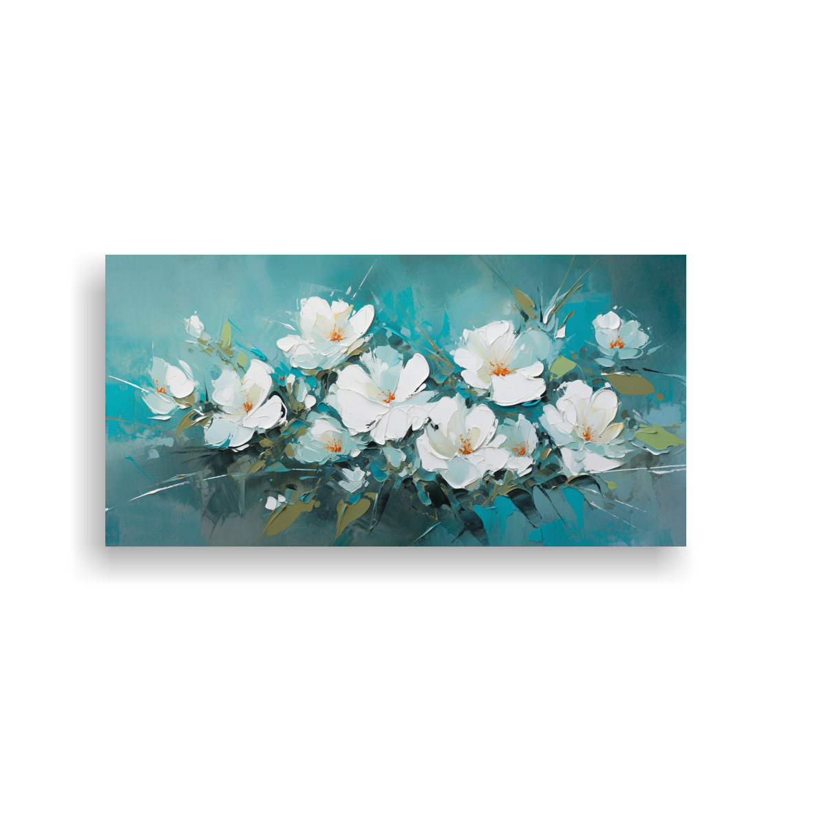 Cuadro De Flores Blancas Y Turquesa Para Decoración En La Oficina - Decocuadros