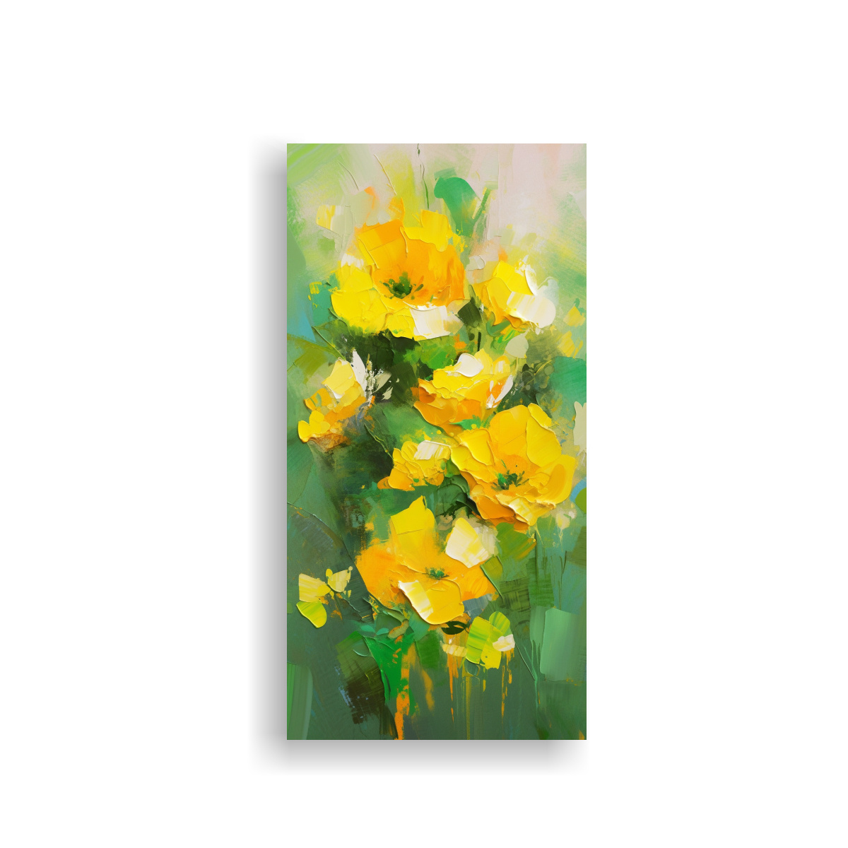 Cuadro De Flores En Colores Verde Y Dorado - DecoCuadros