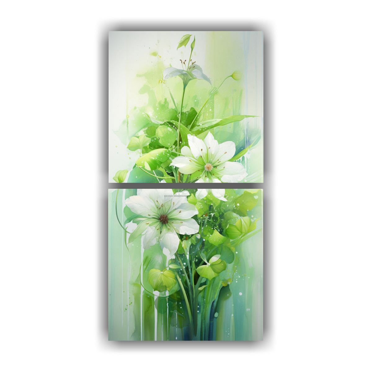 Cuadro Abstracto De Flores En Colores Verdes - DecoCuadros