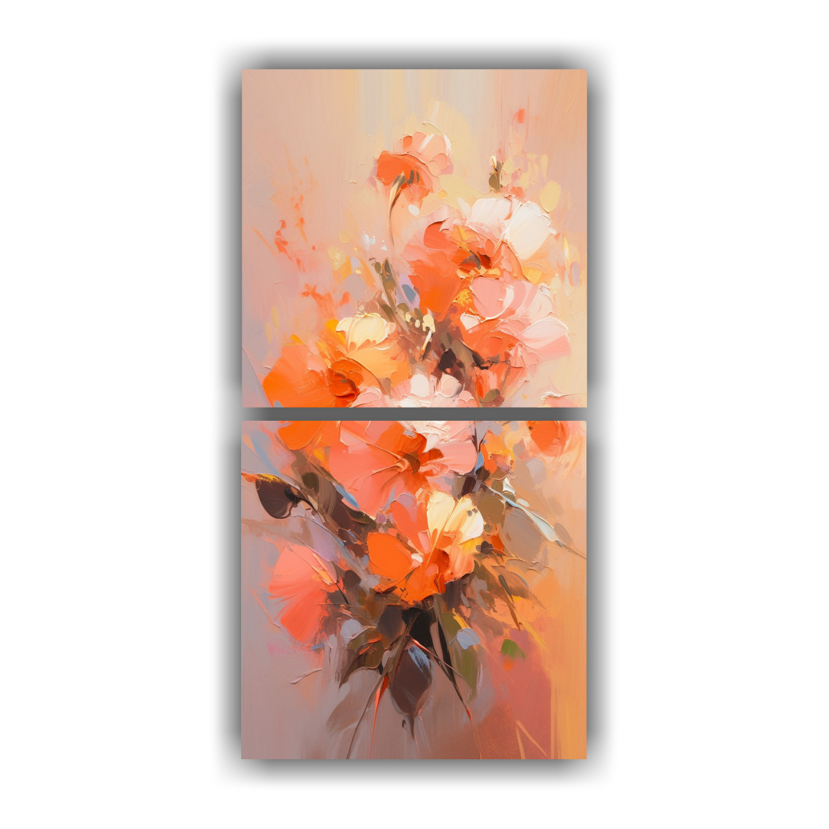 Cuadro De Pared En Tela Con Flores Naranja Y Rosa - Decocuadros