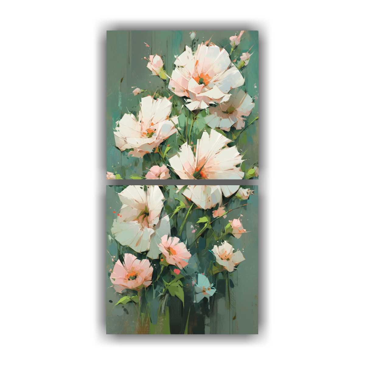 Cuadro De Flores Verdes Y Rosas En Lienzo | DecoCuadros