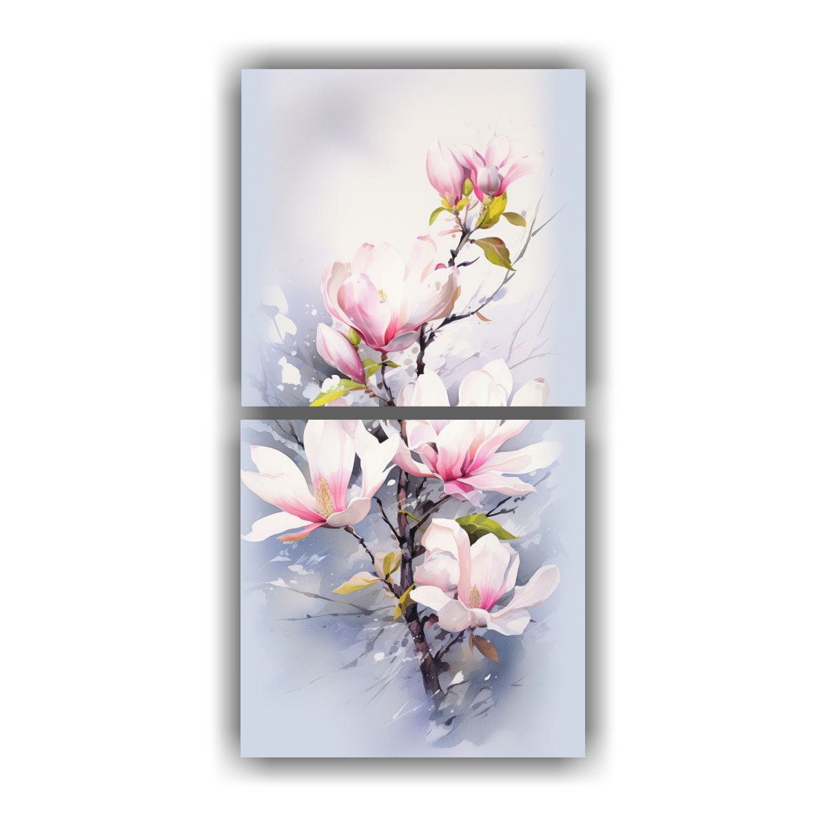 Conjunto 2 Arte Calidos Floral Magnolias Blanco Y Rosa Colores Pintura Abstracta Decorativa ...