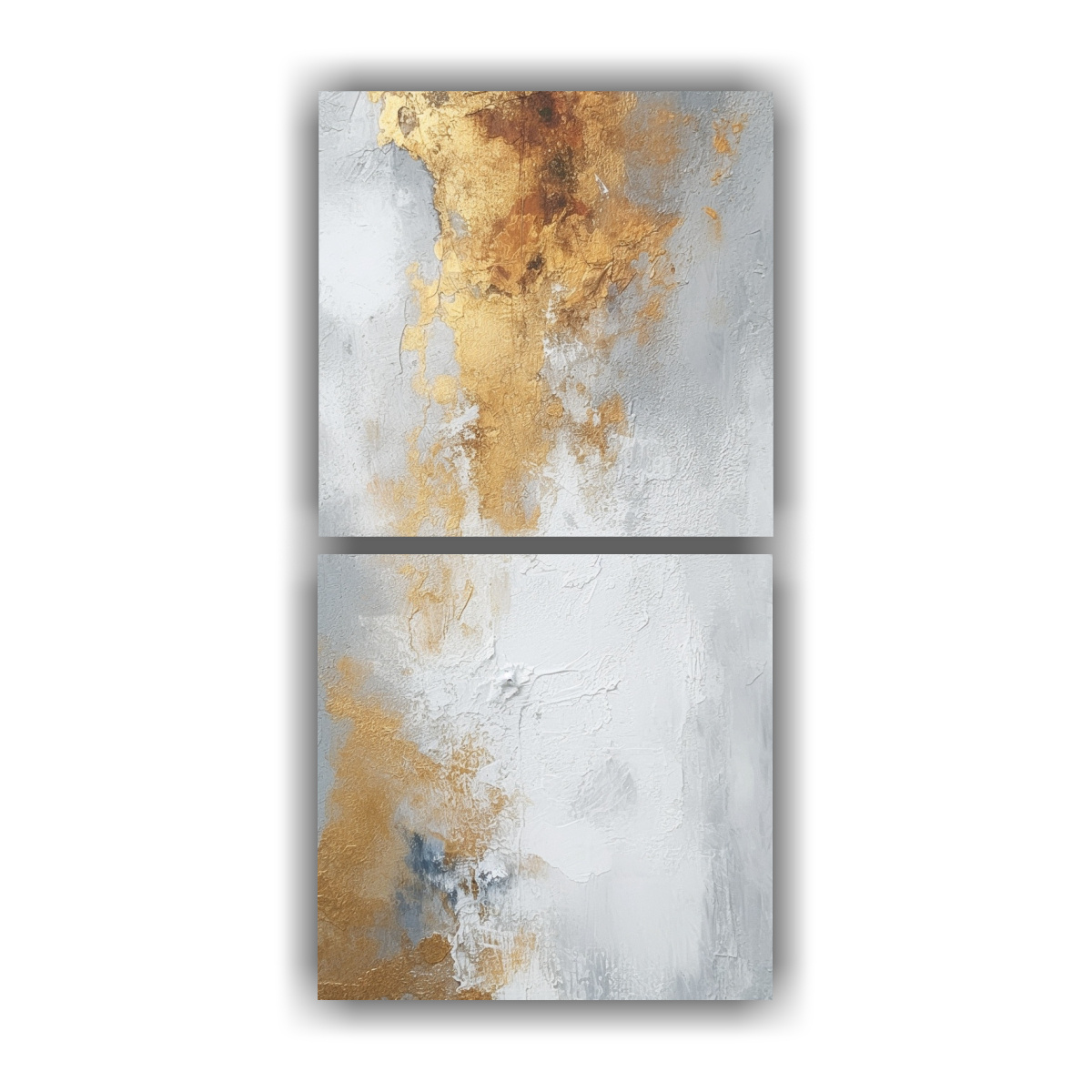 Conjunto De Telas En Bastidor Acuarela Blanco Textura Dorada Grunge Brillante - DecoCuadros