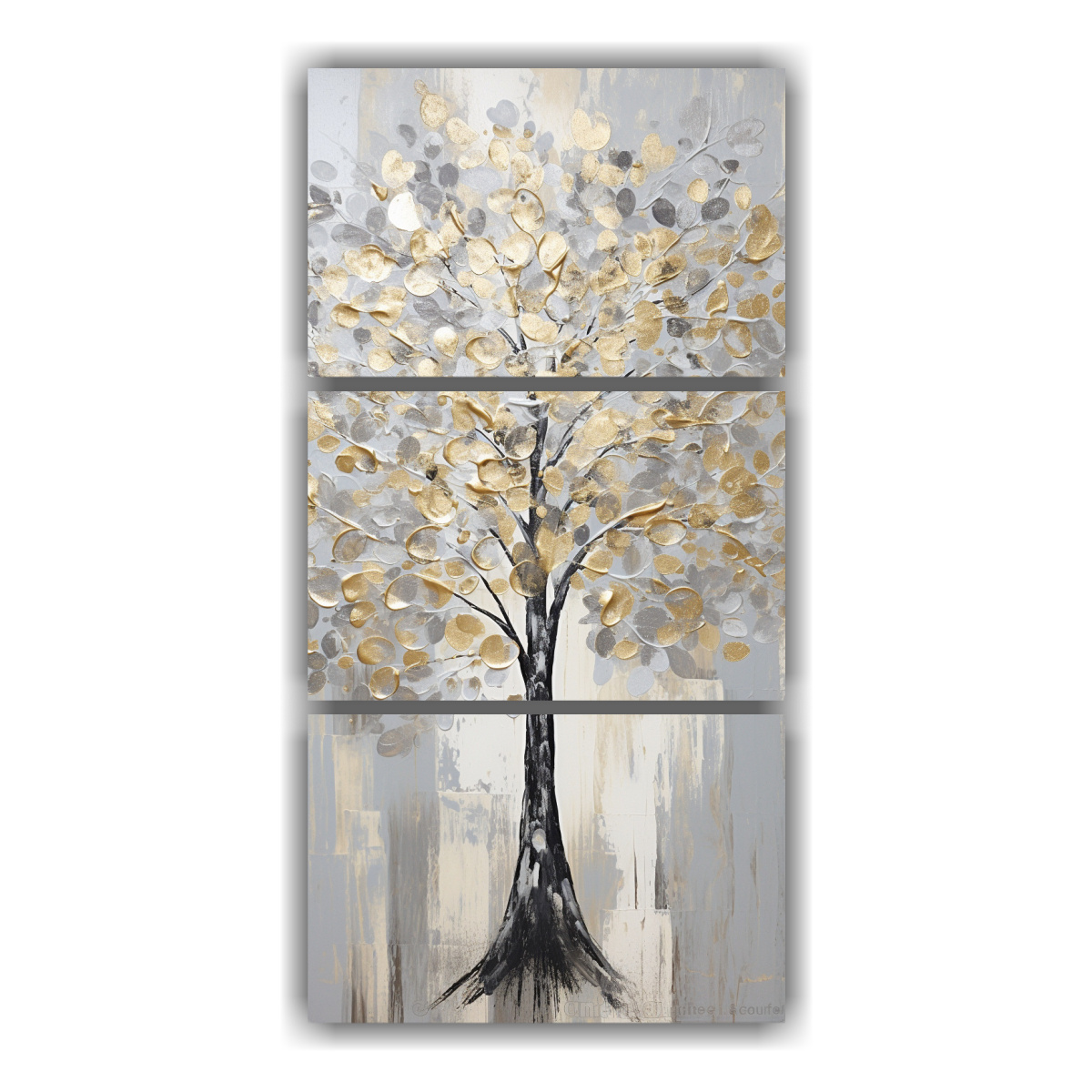 Conjunto 3 Lienzos Tela Abstracción Luminosa árbol Blanco Plata - DecoCuadros