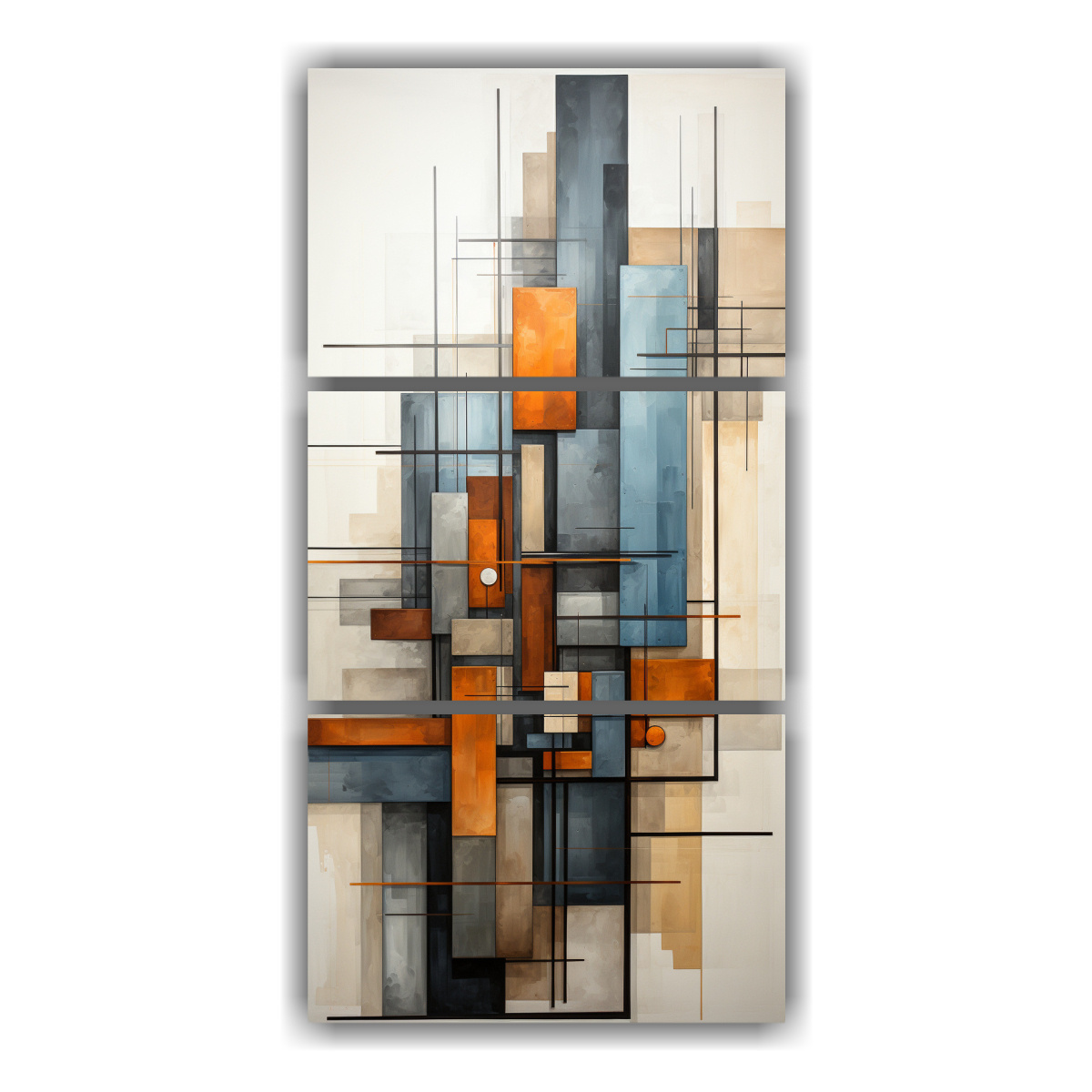 Conjunto De 3 Lienzos Geométricos Abstractos En Colores Neutros - Decocuadros