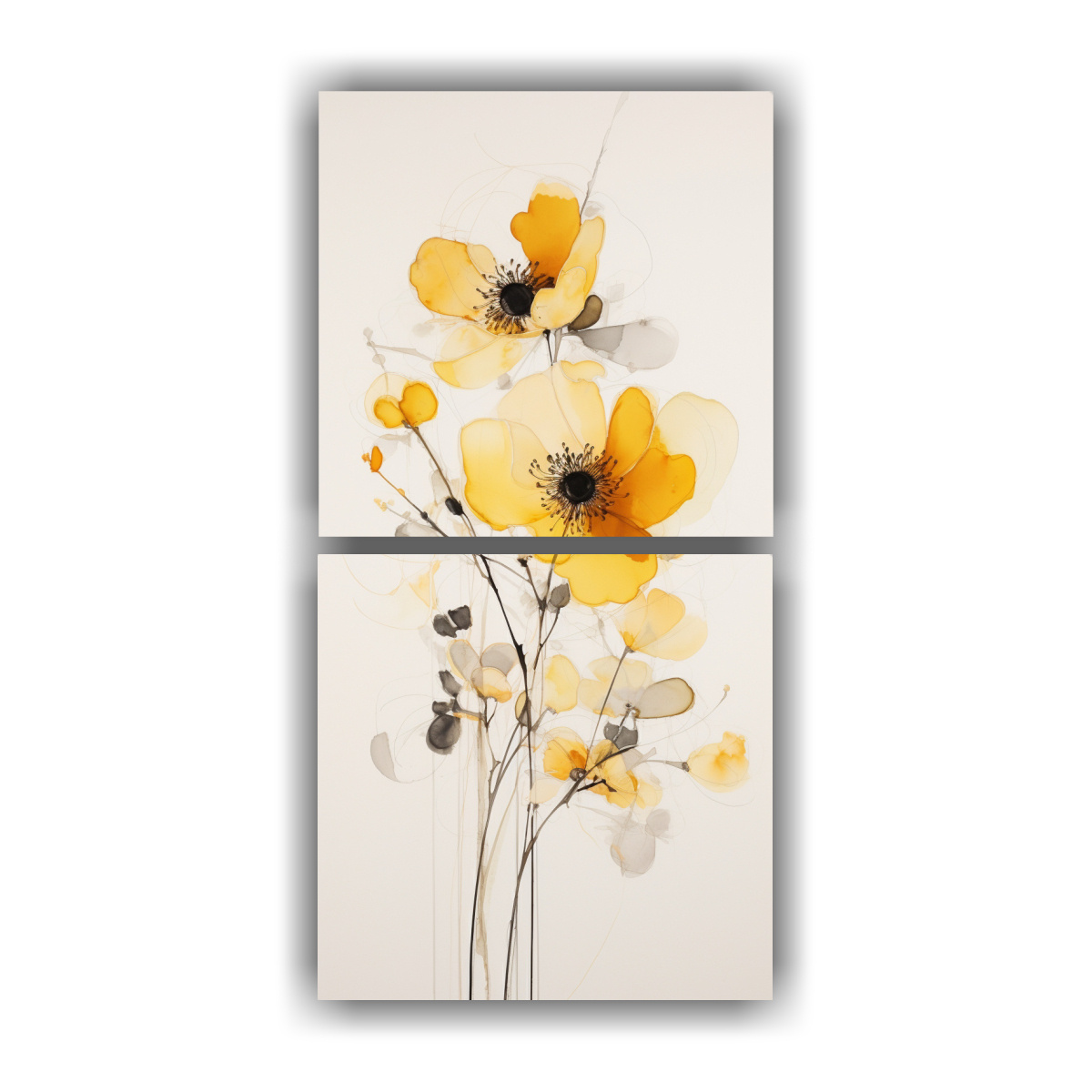 Conjunto De Telas En Bastidor Espectacular Para Comedor Con Dibujo Floral En Acuarela Sobre ...