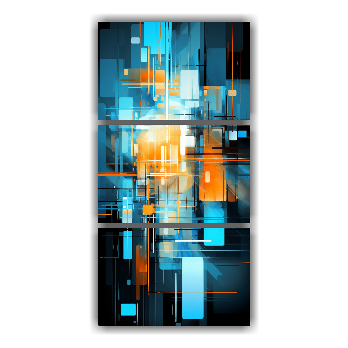 Cuadro Abstracto Azul Y Naranja En Tres Telas De Alta Calidad - Decocuadros